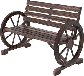 Outsunny Zahradní Lavice Dřevěná Rustikální Lavice s Kolečkovými Opěrkami Wagon Wheel Lavice Venkovní Lavice Terasová Lavice Parková Lavice z Masivní…