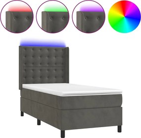 Box spring postel s matrací a LED tmavě šedá 90x190 cm samet 3139776