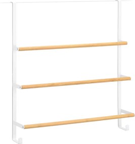 Zeller Present Věšák na ručníky na dveře, bílý kov, bambus, 51 x 13 x 56 cm