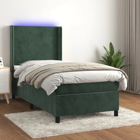 vidaXL Box spring postel s matrací a LED 80x200 cm samet [3139414] Barva: Tmavě zelená