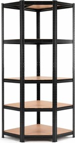 Regál 180x90x40 cm rohový lakovaný 5-policový, nosnost 875 kg - černý - 4ks