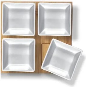Lamart Bamboo Sada Servírovací misky 4ks bílá-hnědá / 19 x 19cm / porc
