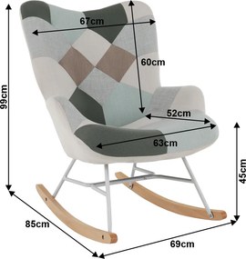 Houpací křeslo, zelená-bílá patchwork/bílá/buk, GERON