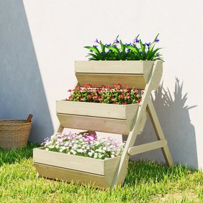 Outsunny vertikální 3patrový dřevěný vyvýšený truhlík se 3 boxy na výsadbu, odtokové otvory – schodiště pro květiny a bylinky na terasu, balkon, zahr…