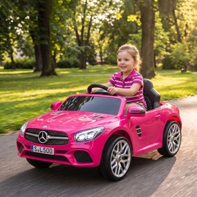 AIYAPLAY dětské elektrické auto Mercedes-Benz SL500 12V s 2,4 GHz dálkovým ovládáním, 2 motory, odpružení, jemný start, růžové