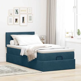Osmanský rám postele s matrací tmavě modrá 100x200cm samet 3311685