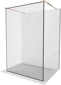 Mexen Kioto, průchozí sprchová zástěna 110 x 200 cm, 8mm sklo čiré/černý vzor, 2x růžové zlato stabilizační rozpěra, 800-110-002-60-70