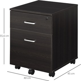 Vinsetto Mobilní Kancelářská Skříň na A4 s Kolečky - Skříň s 2 Zásuvkami a Zámkem 40x45x55,6 cm Wengué