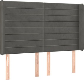 Čelo postele s LED tmavě šedé 147 x 16 x 118/128 cm samet 3124237