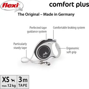 Flexi Comfort Plus XS antracitové / Vodítko / pásek 3 m / samonavíjecí