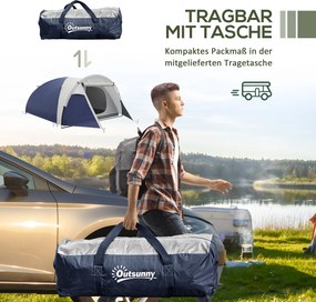 Outsunny Lehký Vzdušný Stan pro Kempování ve Tvaru Dómu pro 3/4 Osoby s Zipem a Taškou Oxford 320 x 240 x 130 cm Tmavě Modrá Světle Šedá