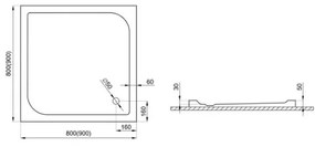 Polimat Čtvercová akrylátová sprchová vanička Tenor 80x80 (90x90) Barva: Bílá, Rozměry (cm): 80x80