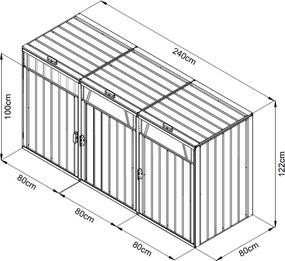 Přístřešek na 3 popelnice BestBerg BBTS-MK3  / 1,9 m² / 240 × 80 × 122 cm / antracit