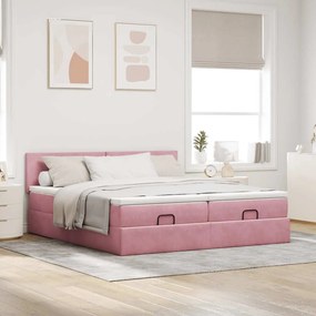 Osmanský rám postele s matrací růžová 200x200cm samet 3312067