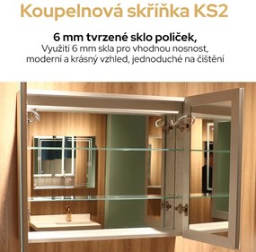 Bezdoteku Koupelnová skříňka dvoudveřová se zrcadlem a LED osvětlením KS2