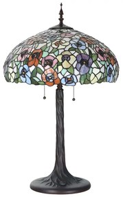 Stolní lampa Tiffany Silvain zeleno oranžová s motivem květů – 46x72 cm