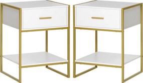 HOMCOM Sada 2 Moderních Nočních Stolků, 2 Noční Stolky do Ložnice a Obývacího Pokoj, s Šuplíkem a Otevřenou Policí, Moderní Design, MDF a Ocel, 45x40…