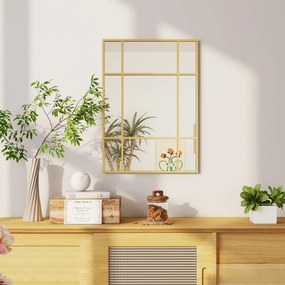HOMCOM obdélníkové nástěnné zrcadlo, 70 × 50 cm — okénkový zlatý kovový rám
