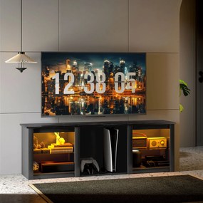 HOMCOM TV nábytek s LED osvětlením pro televizory až do 65 palců, 160 cm s nastavitelnými skleněnými poličkami, černé