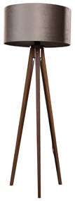 Stojací lampa na třech nohách z ořechového dřeva s taupe sametovým stínítkem 50 cm - Tripod Classic
