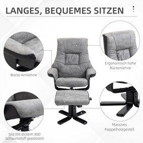 HOMCOM polohovací křeslo s taburetem, otočné TV křeslo s funkcí polohování, mikrovlákno šedé, 78x82,5x109 cm, ideální pro obývací pokoj a relaxaci | …