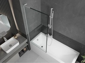 Mexen Next L, 1-křídlová vanová zástěna 80 x 150 cm, 6mm čiré sklo-černý vzor, ​​bílý profil, 895-080-000-03-70-20
