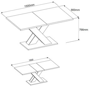 Rozkládací jídelní stůl Moteon 150x90 cm,dub artisan/šedý,podnož X
