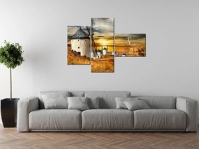 Gario Obraz s hodinami Větrné mlýny ve Španělsku - 3 dílný Rozměry: 90 x 70 cm