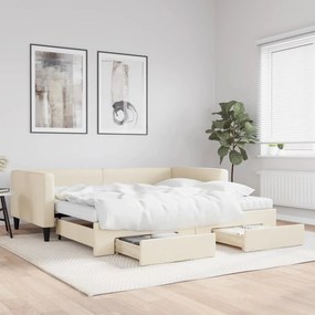 Válenda s přistýlkou a zásuvkami krémová 100 x 200 cm textil 3196641