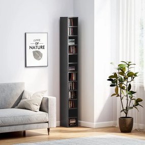 HOMCOM sloupový regál na CD a DVD, 12 přihrádek, pojme až 204 disků, 21 × 20 × 175 cm, černý