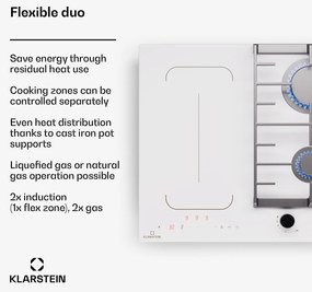 Klarstein MultiChef 4, indukční a plynová varná deska, 4 varné zóny, 2 plynové hořáky, 2 indukční varné desky, FlexZone