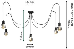 Lustr na lanku TUBE LONG 5xE27/10W/230V černá