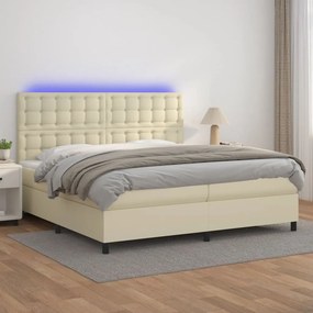 Box spring postel s matrací a LED krémová 200x200 cm umělá kůže 3135965