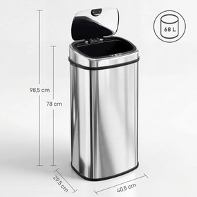 HOMCOM Automatický odpadkový koš se senzorem, kuchyňský, nerez, stříbrný, 68L| Aosom
