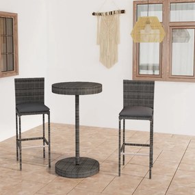 3dílný zahradní barový set s poduškami polyratan šedý 3064765