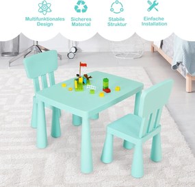 Costway 3 PCS. Kindersitzgruppe Kindertisch mit 2 Stühlen Kindermöbel – zelený