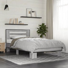 Rám postele šedý sonoma 100 x 200 cm kompozitní dřevo a kov
