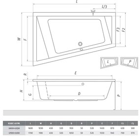 Roth Asymetrická akrylátová vana KUBIC ASYMMETRIC Varianta: rozměry: 170x110 cm, orientace: Pravá - (KUBIC ASYMMETRIC 170 P - 9690000)