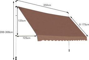 Costway 350 cm široká příchytná markýza bez vrtání, balkonová markýza – šedá