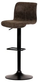 Židle barová, hnědá látka v imitaci broušené kůže, černá podnož, výškově stavitelná AUB-806 BR3