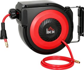 HOMCOM automatický naviják vzduchové hadice 15 m + 1,5 m s rychlospojkou 1/4", hadice 3/8" (9,5 × 15,8 mm), max. tlak 10 bar, 180° otočný, montáž na z