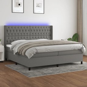 Box spring postel s matrací a LED tmavě šedá 200x200 cm textil,  3138582