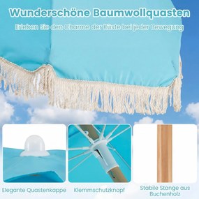 Costway Boho slunečník lze ohnout o 30° na obě strany 170 cm s třásněmi, modrý