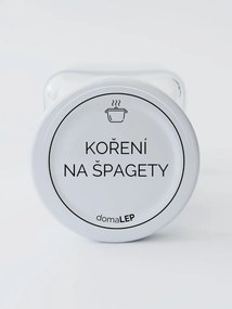 Samolepka na kořenky KOŘENÍ NA ŠPAGETY průhledná 5 cm základní písmo