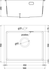 Mexen Solix, 1-komorový nerezový dřez 500 x 450 mm, broušená ocel, vzor voština, 6402501000-01HC