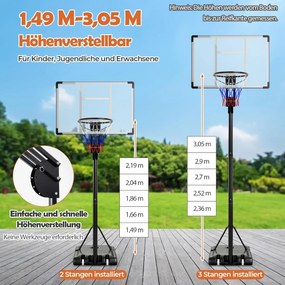 Costway Venkovní basketbalový koš 135/143-305 cm Výškově nastavitelný