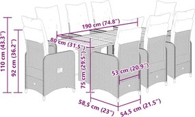 9dílný zahradní bistro set s poduškami šedý polyratan 3277164