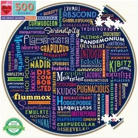 EEBOO Kulaté puzzle 100 skvělých slov / 500 dílků / průměr 58,5 cm