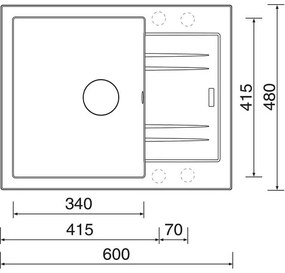 Sinks Linea 600 N Granitový dřez s odkapem oboustranné provedení, 60x48cm, SIGLI600480N72