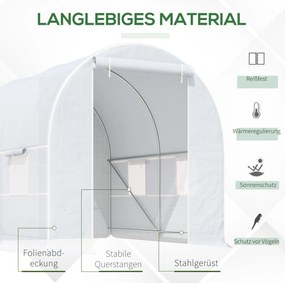 Zeleninový skleník Outsunny 245x200x200cm – fóliový skleník s dveřmi a oknem, poly tunel z pozinkované oceli, zahradní tunel, skleník včetně zakotvov…